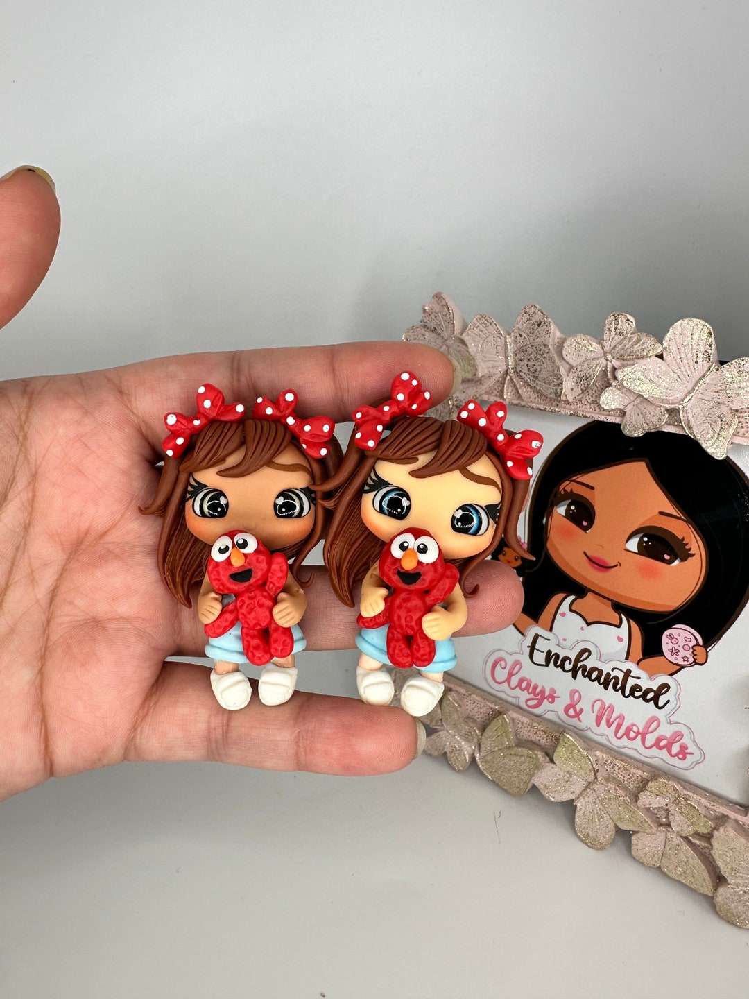 Girl With Elmo Teddy Clay Doll - Etsy