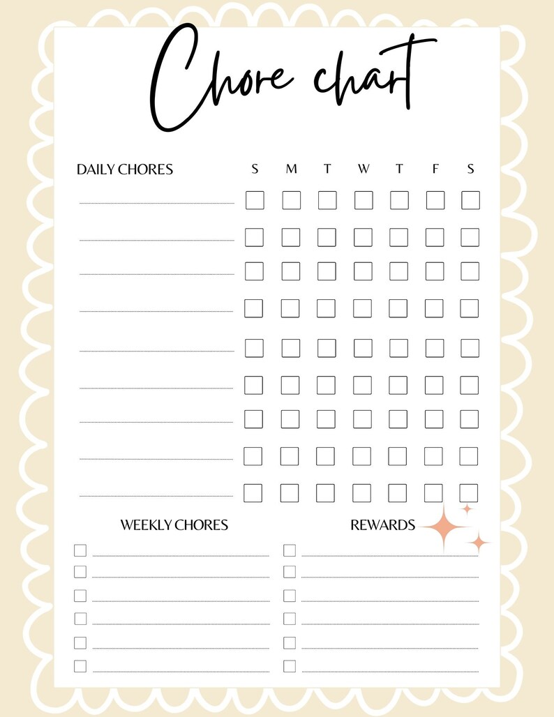 Chore Chart Printable, Weekly Chore Chart Download, Chore List, Chore ...
