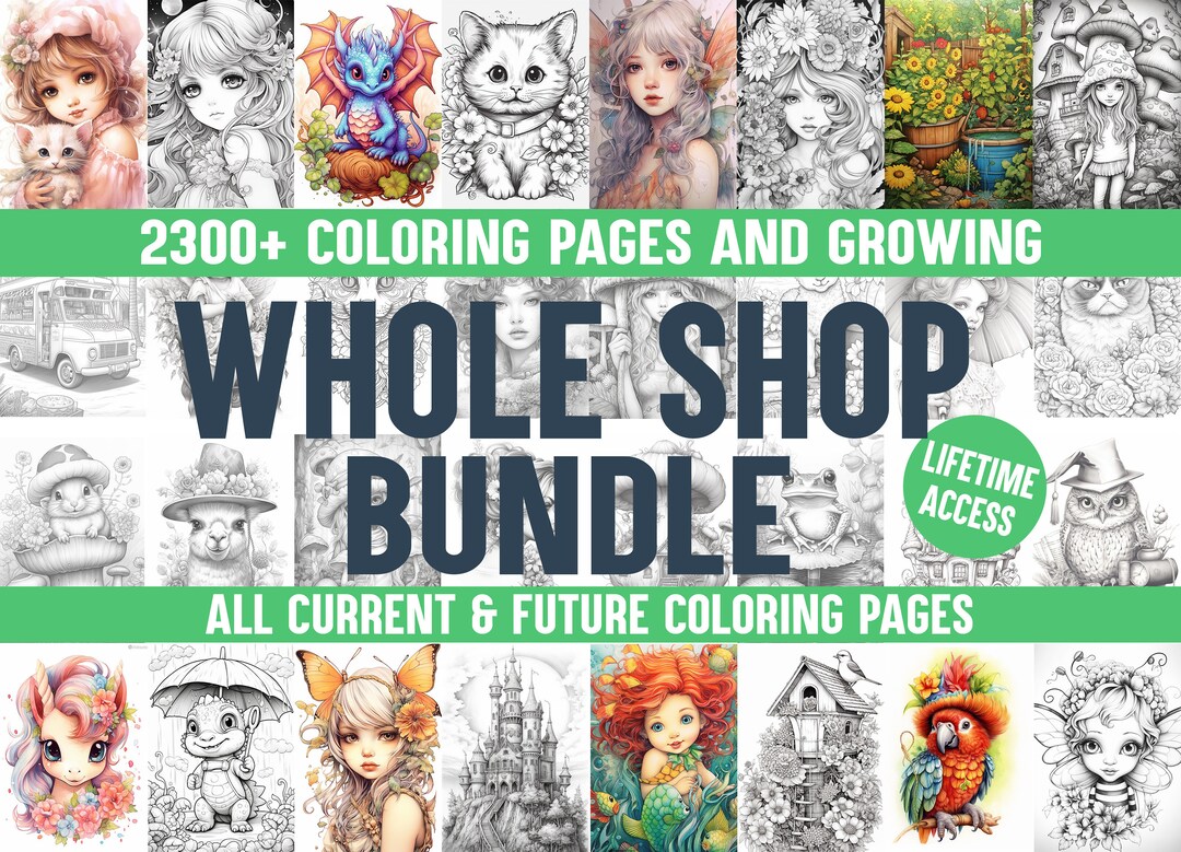 Coloring Pages Whole Shop Bundle Adults Coloring Book Bundle Grayscale ...