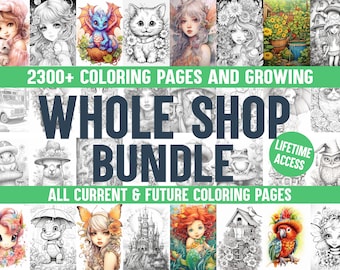 Coloring Pages Whole Shop Bundle Adults Coloring Book, Grayscale ...