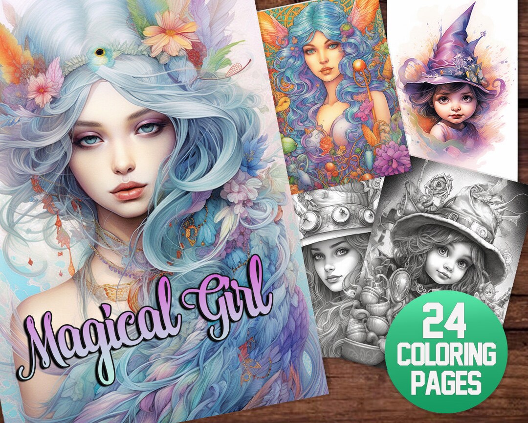 Magical Girl 24 Coloring Pages Instant Download Grayscale - Etsy