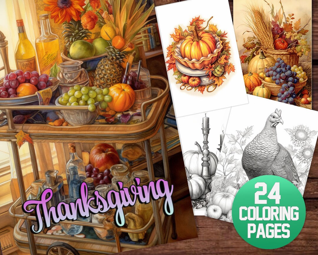 Thanksgiving 24 Coloring Pages Instant Download Grayscale - Etsy