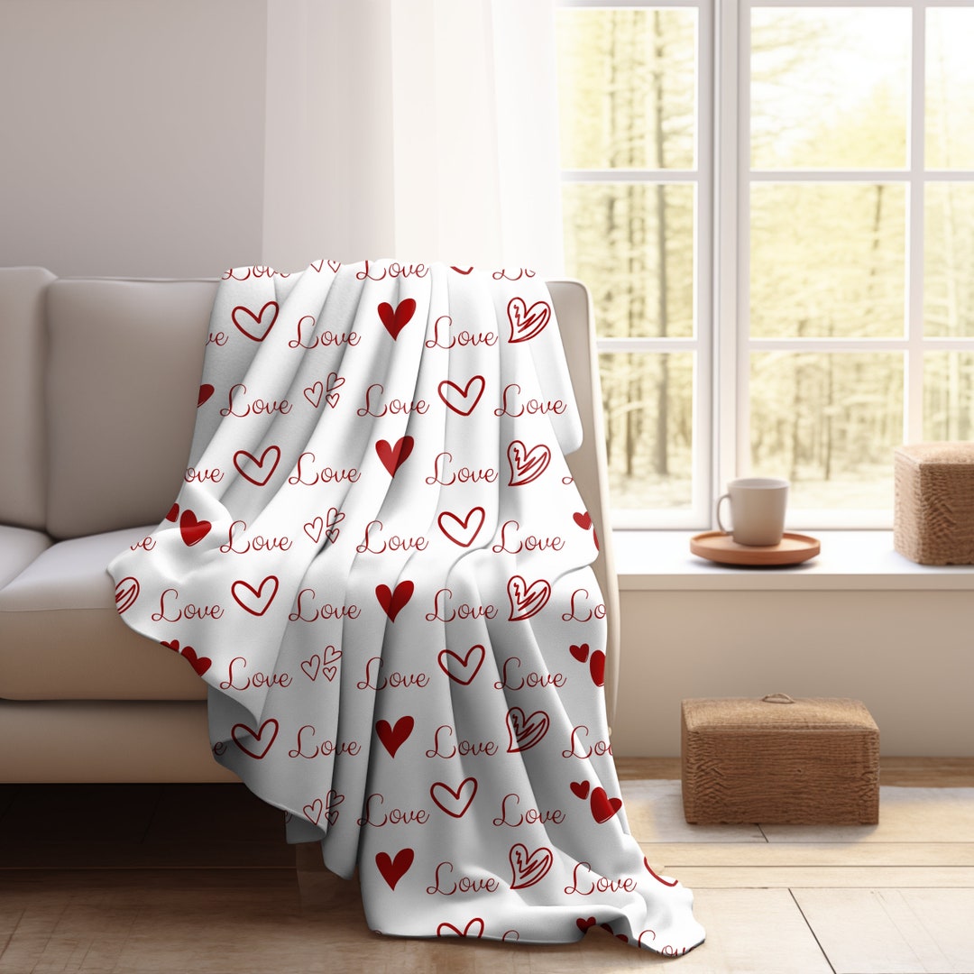 Custom Love and Hearts Velveteen Minky Blanket, Valentine Gift, Wedding ...