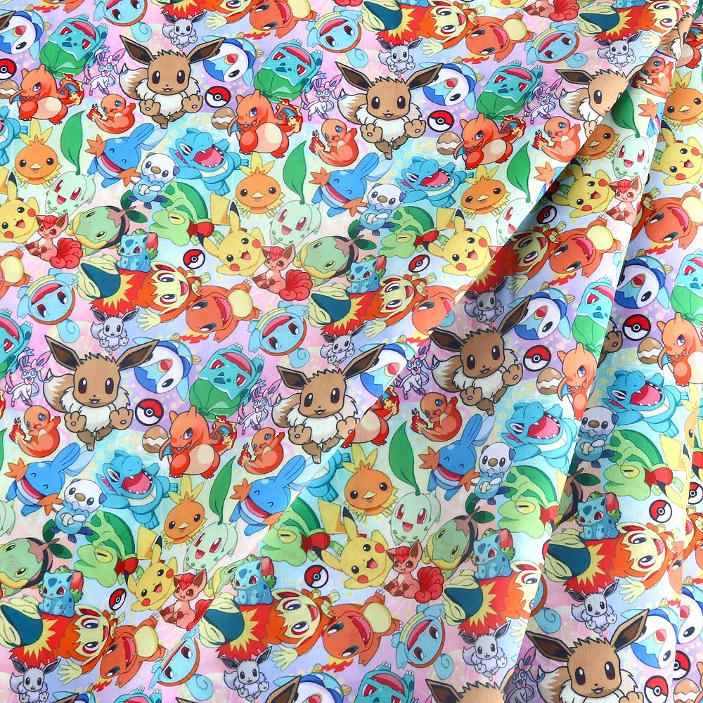 Pokemon Fabric Pikachu Fabric Polyester Cotton Fabric Anime Fabric by ...