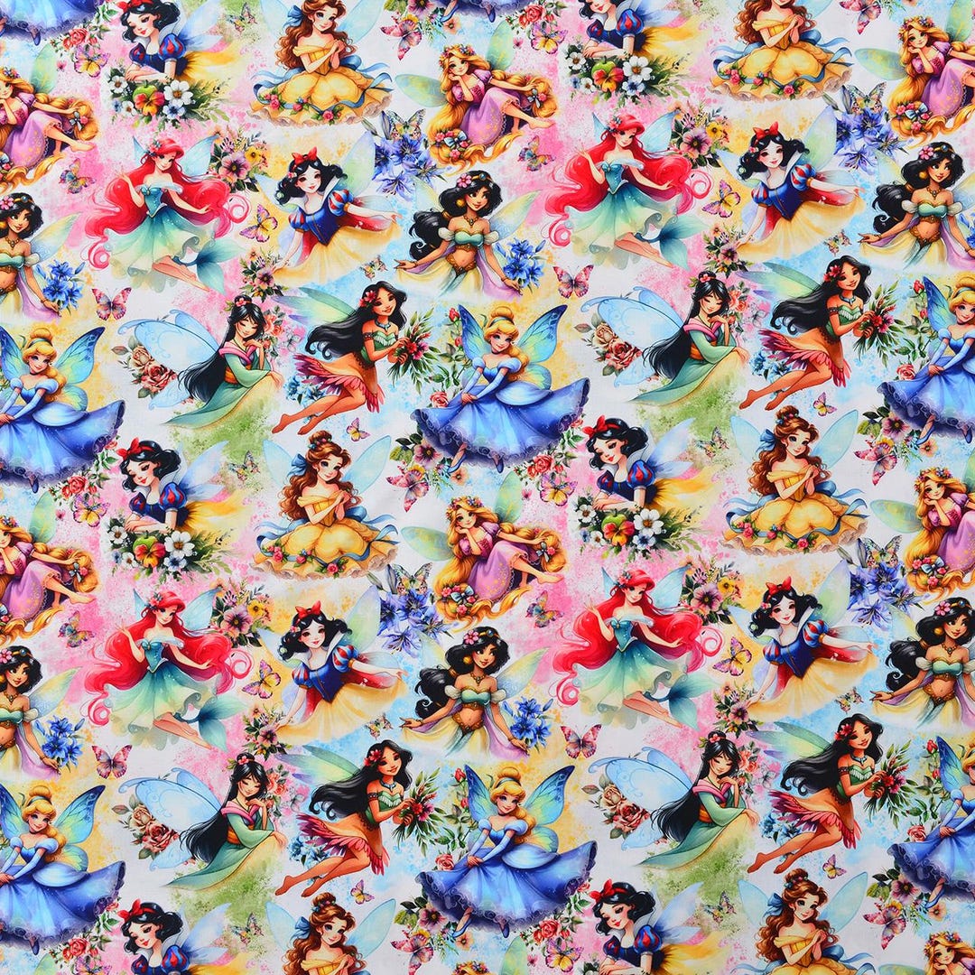 Disney Princesses Fabric Multi Princess Pattern Fabric Cartoon Cotton ...