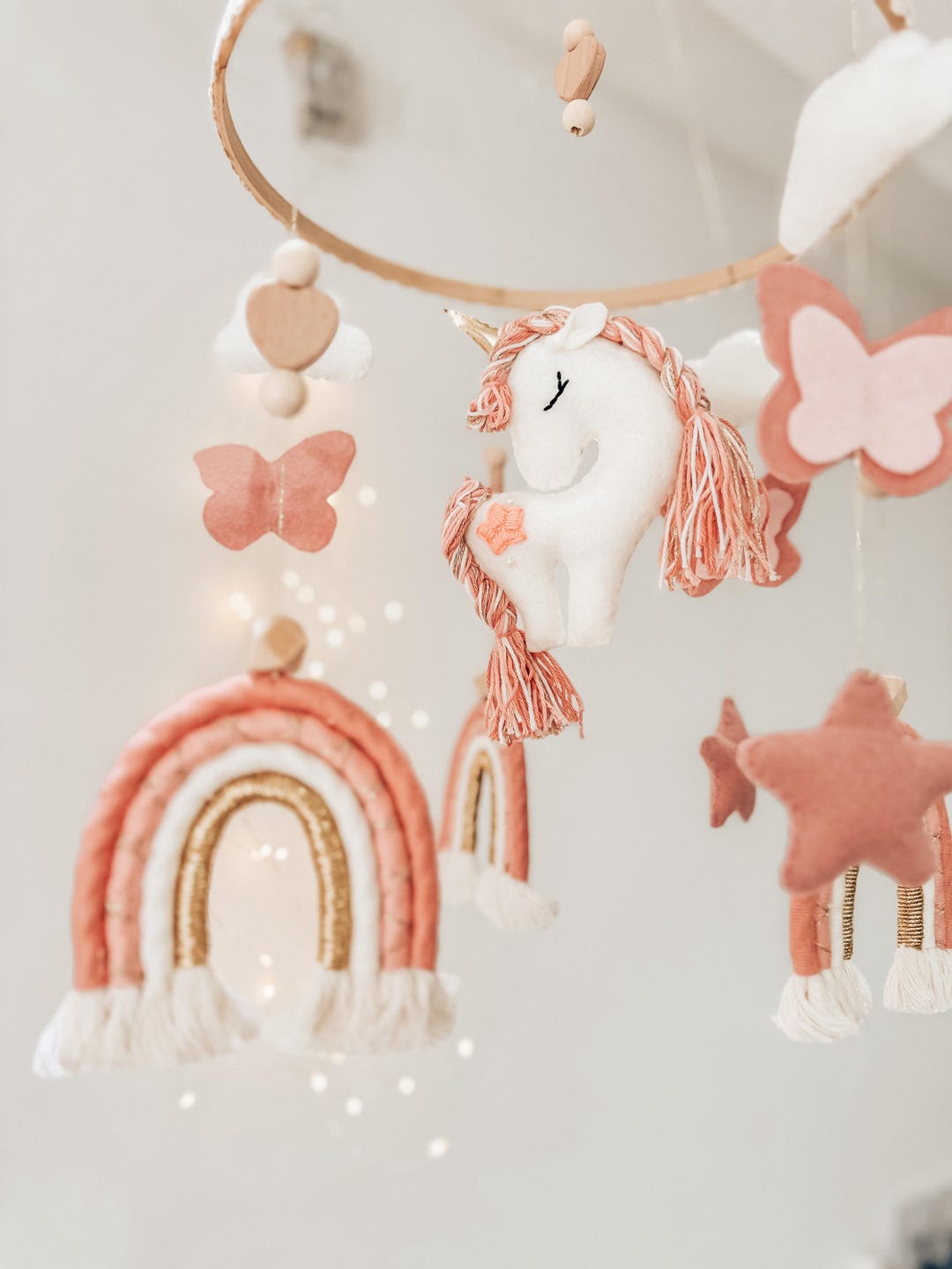 Unicorn Baby Mobile With Butterflies – Boho Nursery Decor, Handmade ...