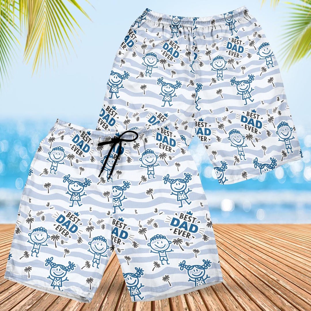 Personalized Stick Figures Beach Shorts - Best Dad Ever Gift, Custom ...