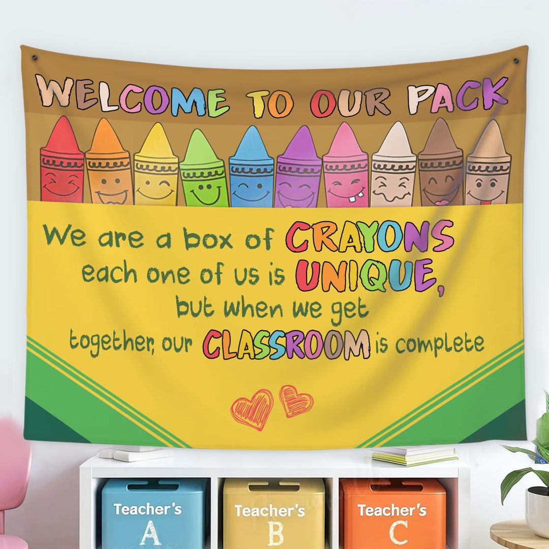 Personalized Teacher Classroom Tapestry, Welcome Crayons Packs Teachers ...