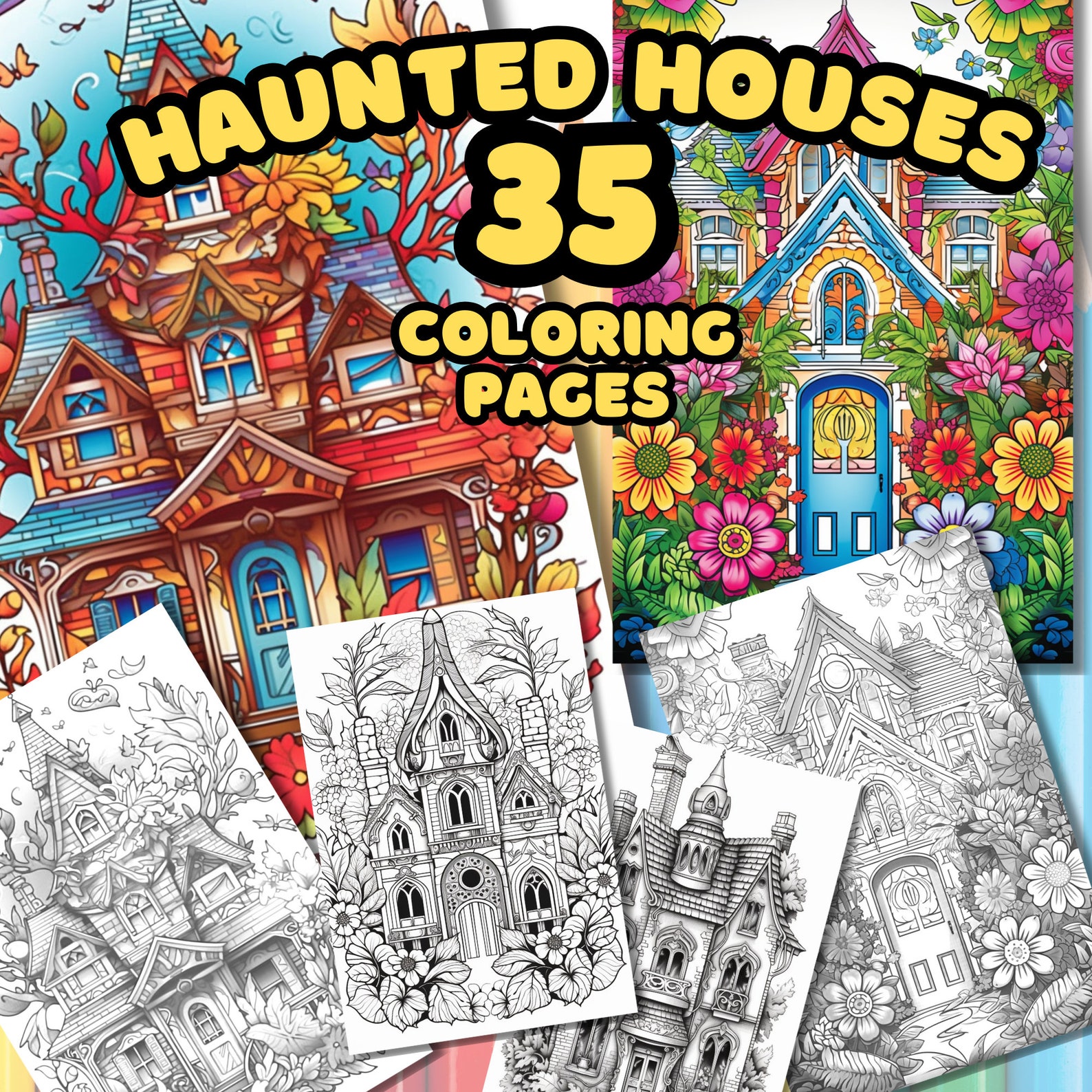 Haunted Houses Coloring Pages Blooming Peony Homes Coloring Book ...