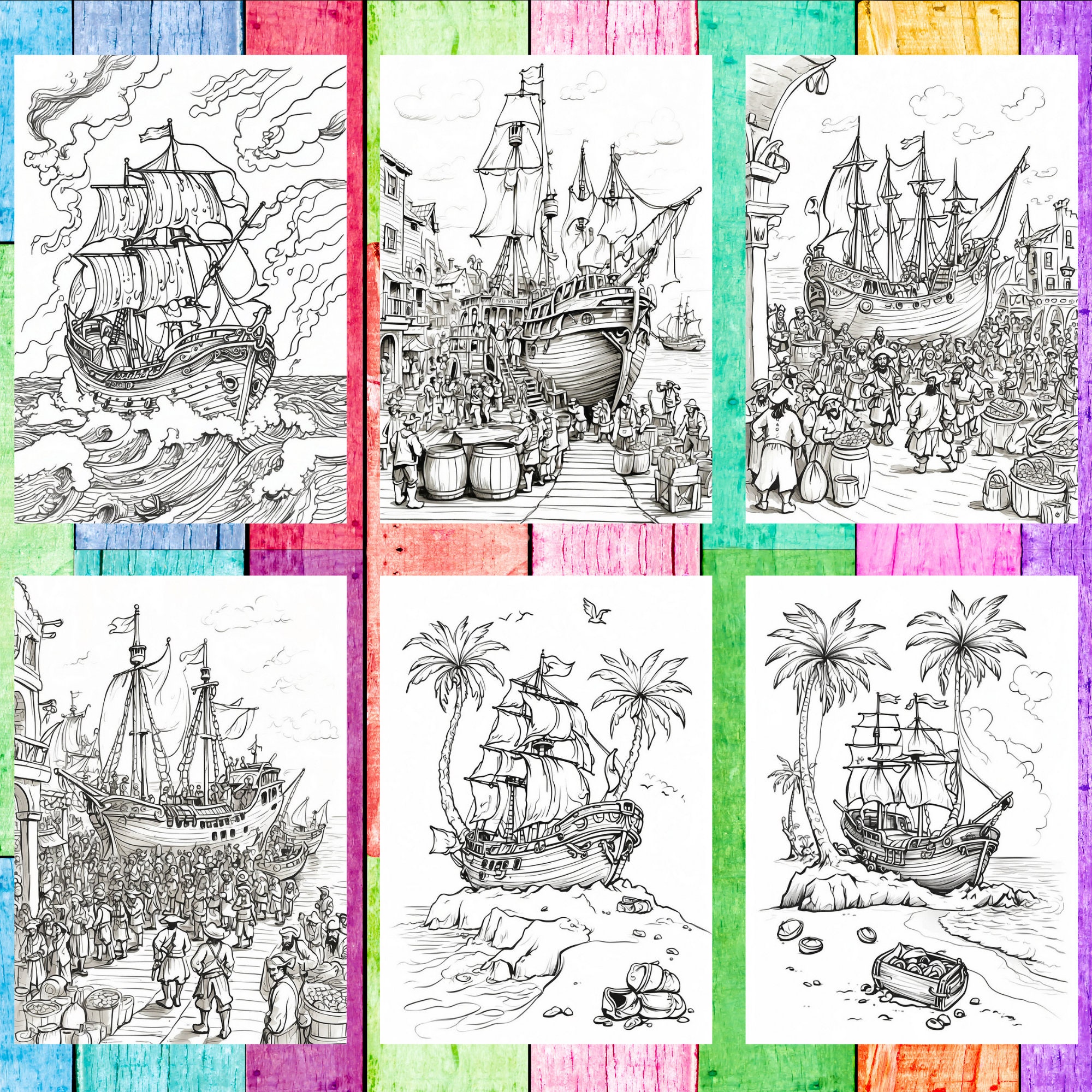 Pirate Ship Coloring Pages Nautical Adventure Adult Coloring Book Ghost ...