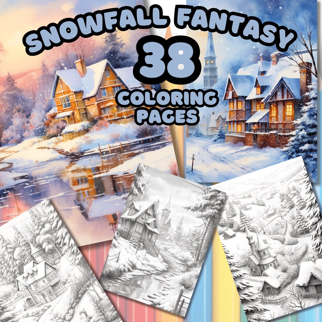 Snow Houses Color Pages: Digital Download Winter & Christmas Printable ...