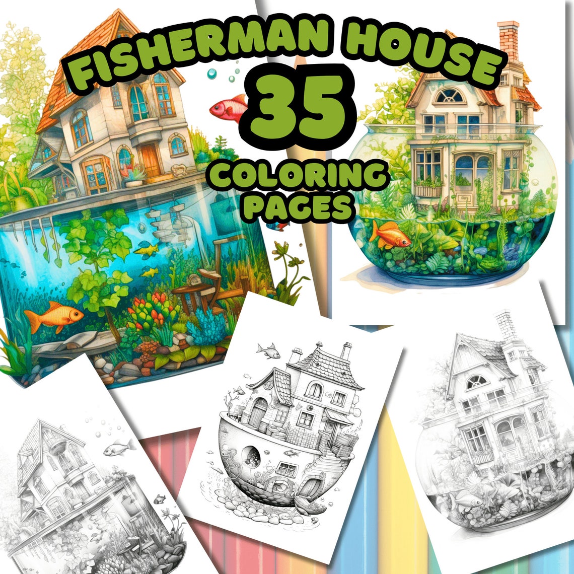 Digital Download: Fisherman House Coloring, Cute Houses, Sea Life ...