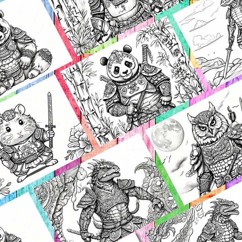 Animal Warriors Color Page Fantasy Coloring Book Digital Download of ...