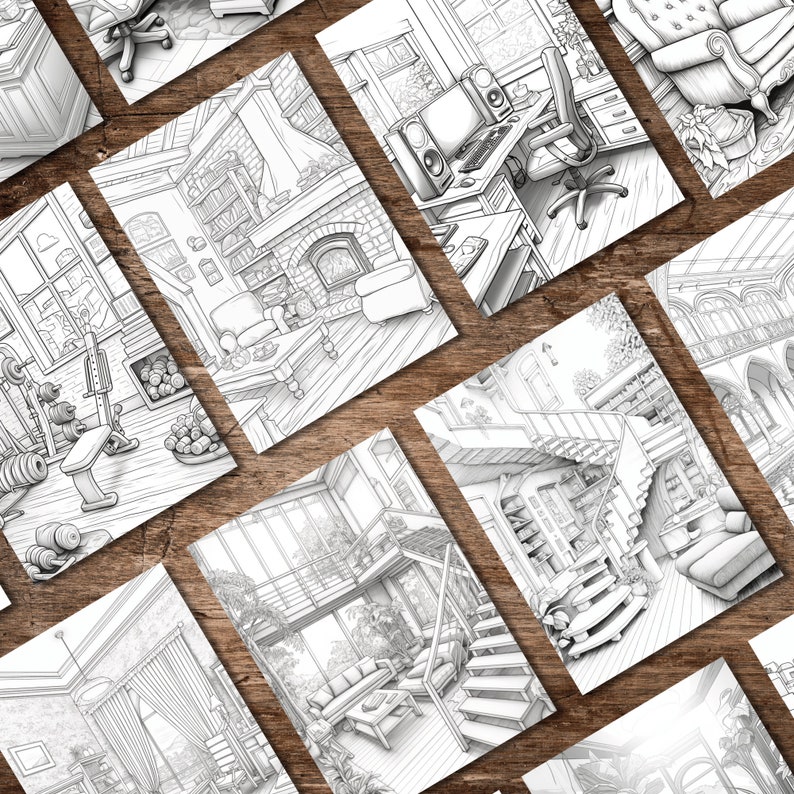 Interior Design Color Pages: Cozy Room Coloring for Adults, Digital ...
