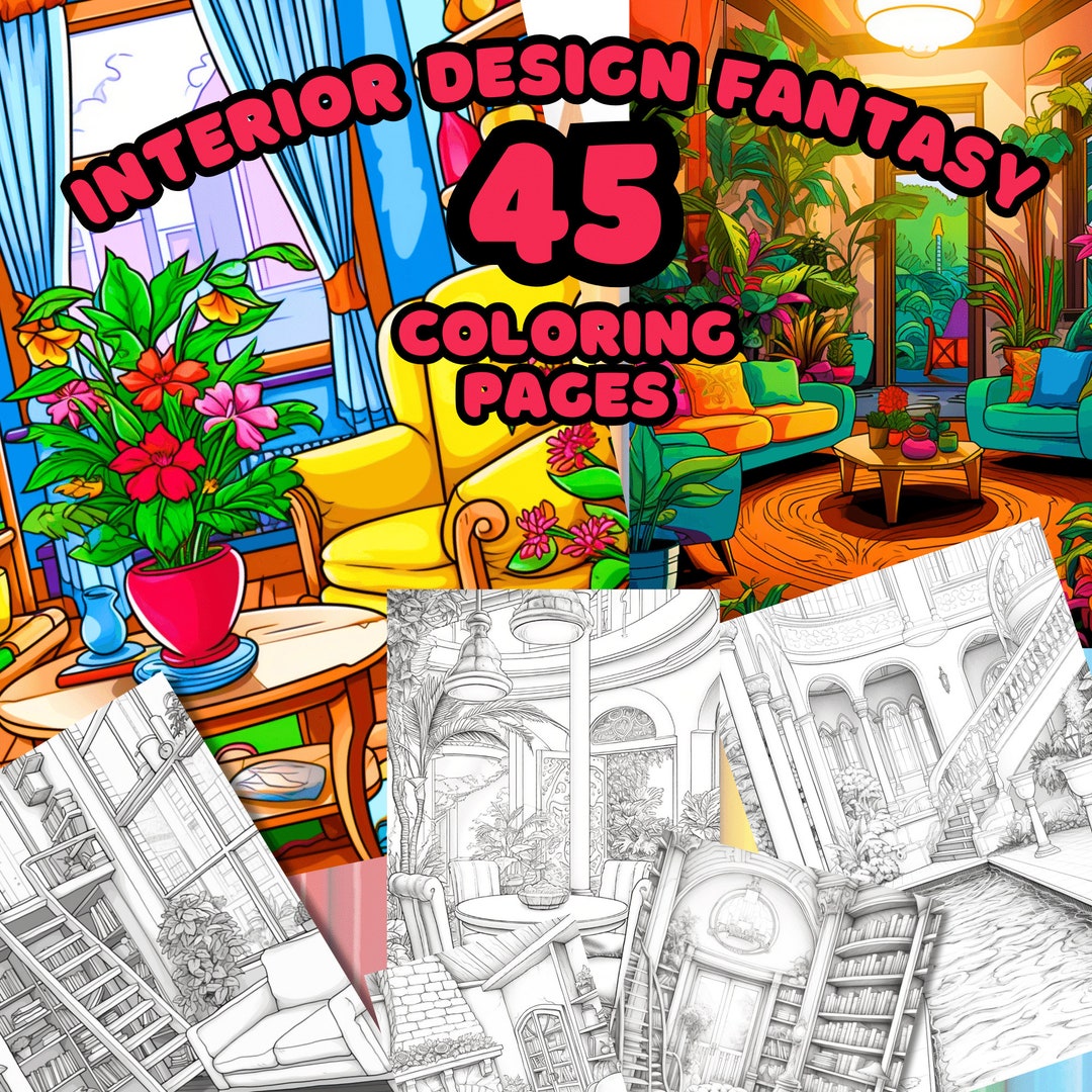 Interior Design Color Pages: Cozy Room Coloring for Adults, Digital ...