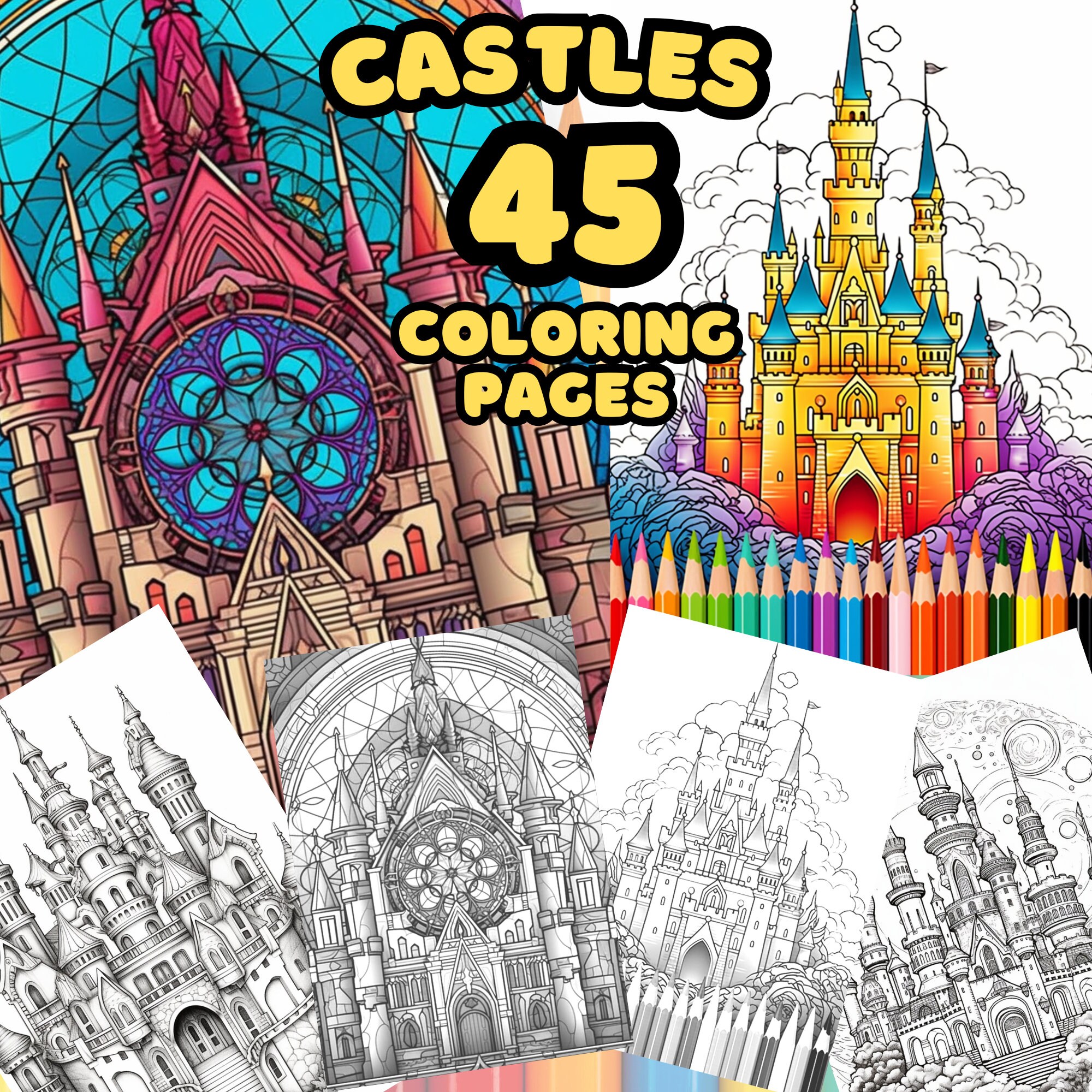 Medieval Castles Coloring Pages Adult Coloring Book - Etsy