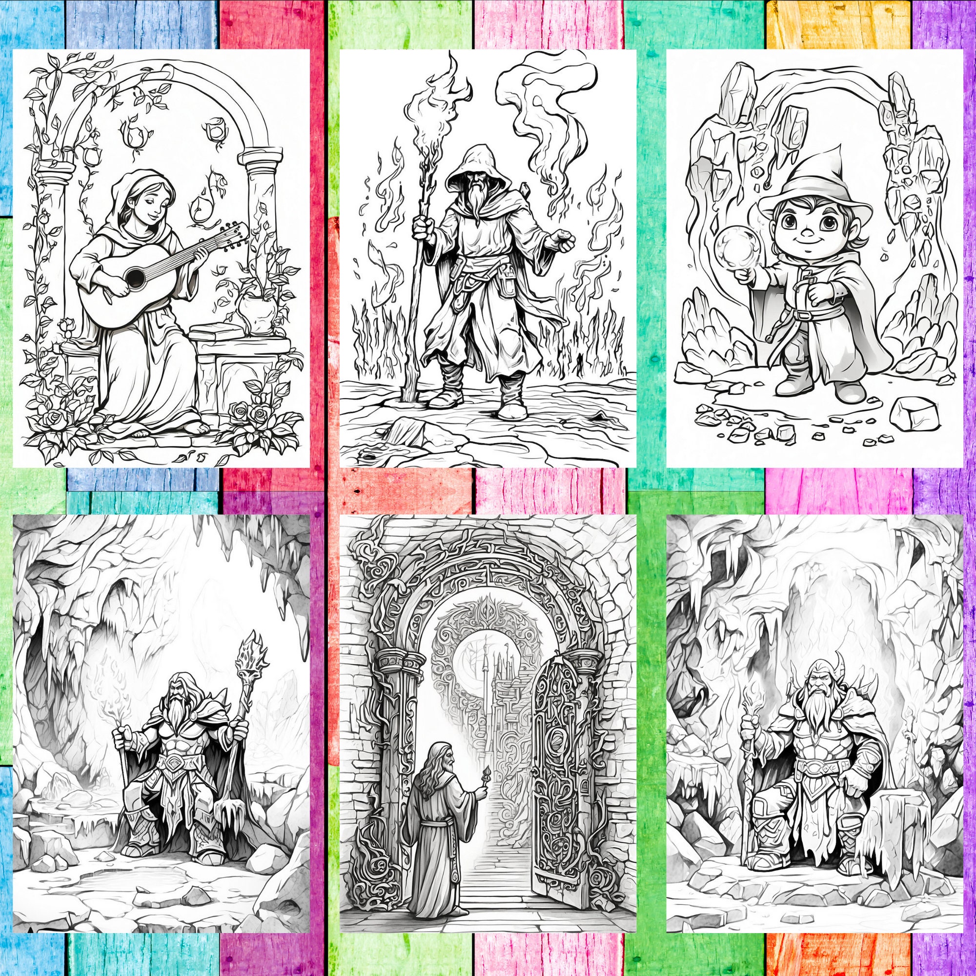 Wizard Coloring Pages for Adults Fantasy Magic & Mage Illustrations ...