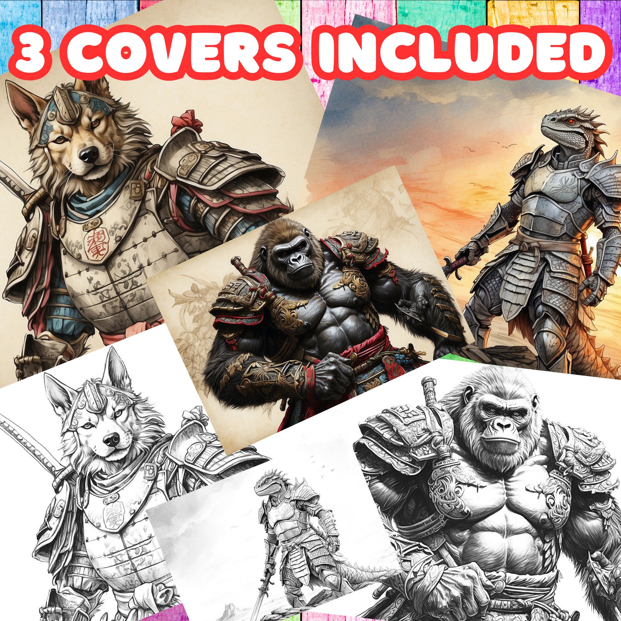 Animal Warriors Color Page Fantasy Coloring Book Digital Download of ...