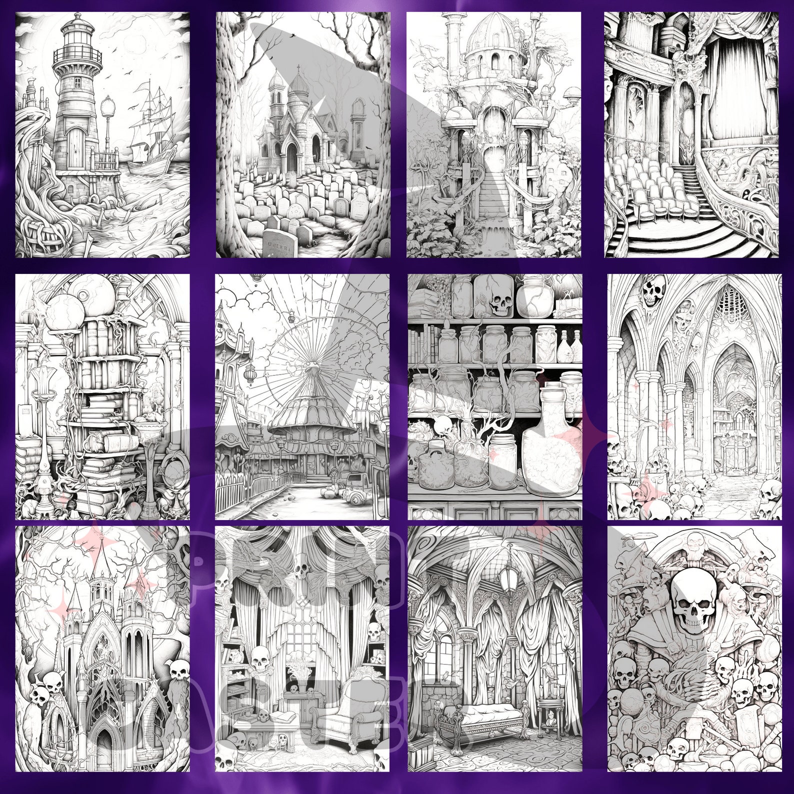 Spooky Halloween Coloring Pages: Haunted Houses - Libraries, Horror ...