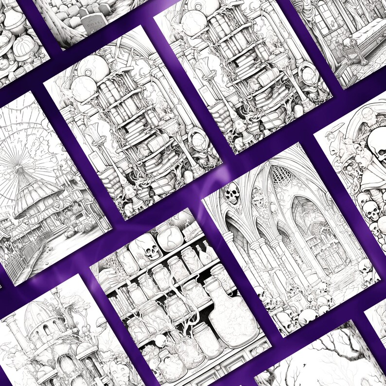 Spooky Halloween Coloring Pages: Haunted Houses - Libraries, Horror ...