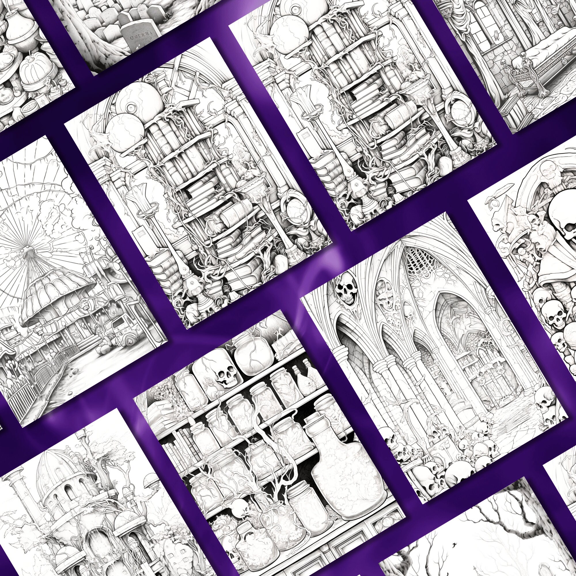 Spooky Halloween Coloring Pages: Haunted Houses Libraries - Etsy
