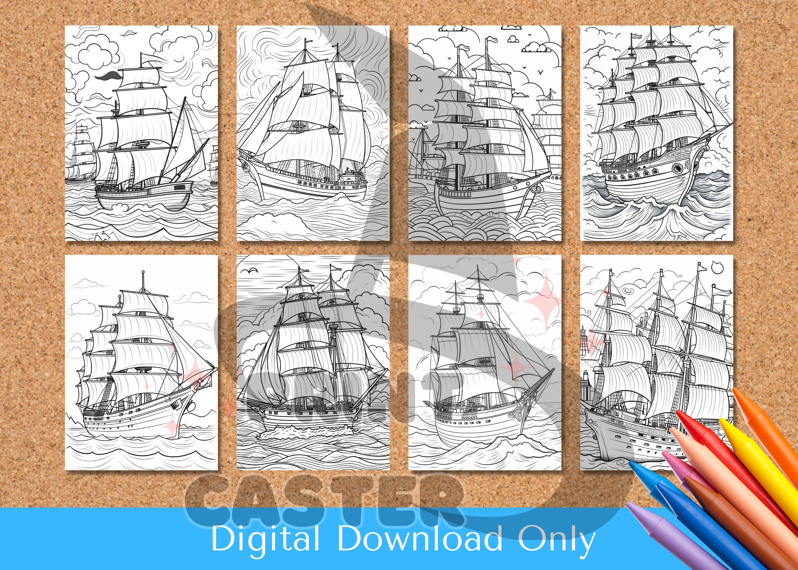 35 Pirate Ships Coloring Book | Grayscale Coloring | Ships Coloring ...