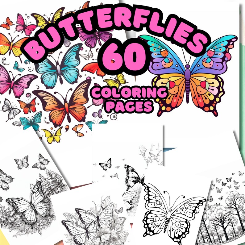 60 Butterflies Coloring Book Butterfly Coloring Page Adult Coloring ...