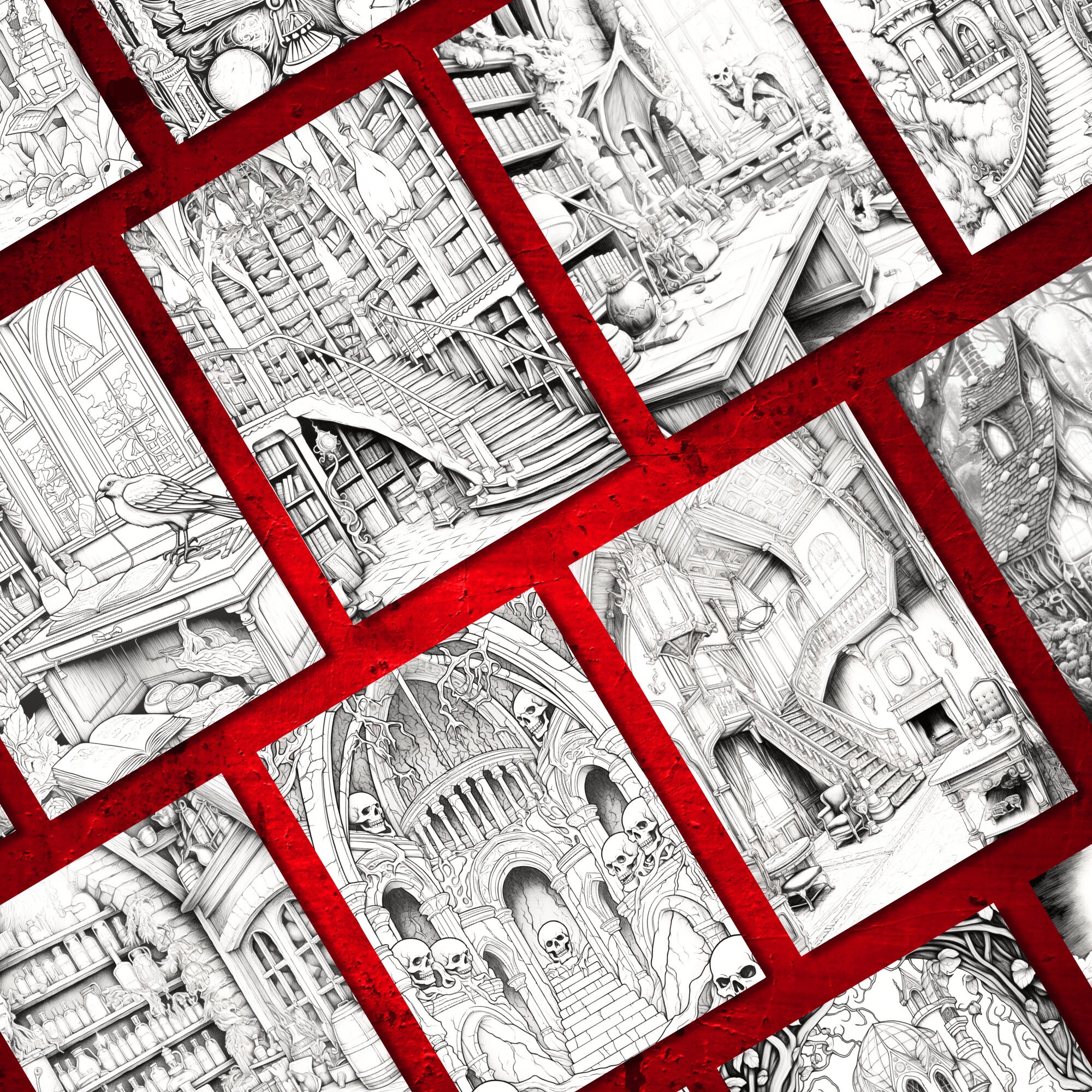 Spooky Halloween Coloring Pages: Haunted Houses Libraries - Etsy