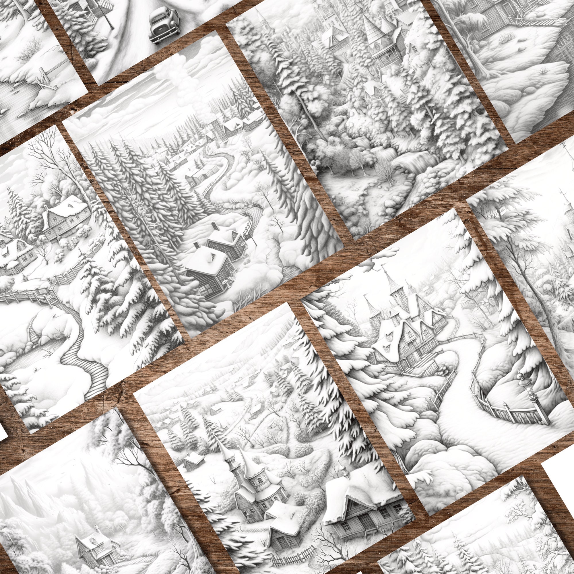 Snow Houses Color Pages: Digital Download Winter & Christmas Printable ...