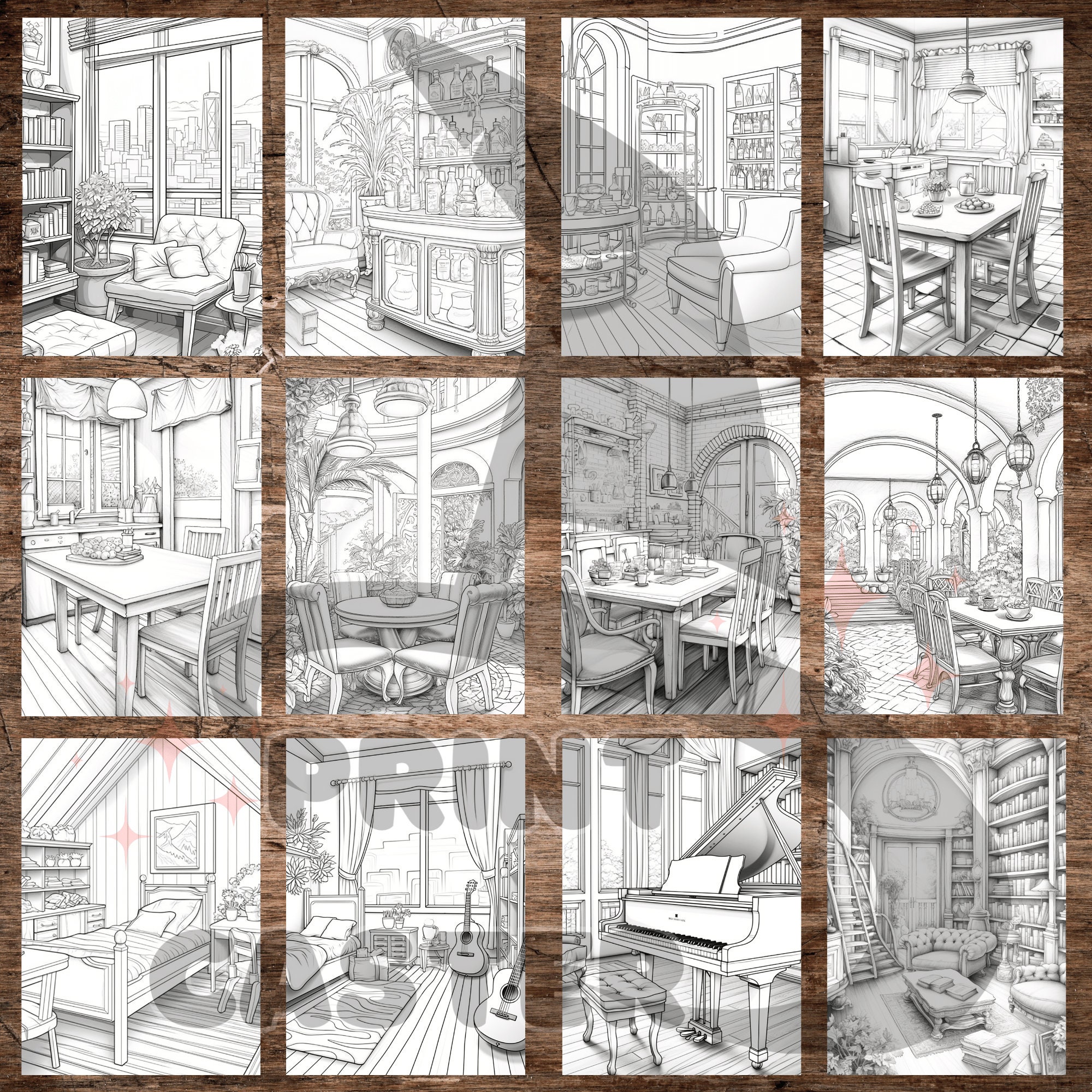 Interior Design Color Pages: Cozy Room Coloring for Adults, Digital ...