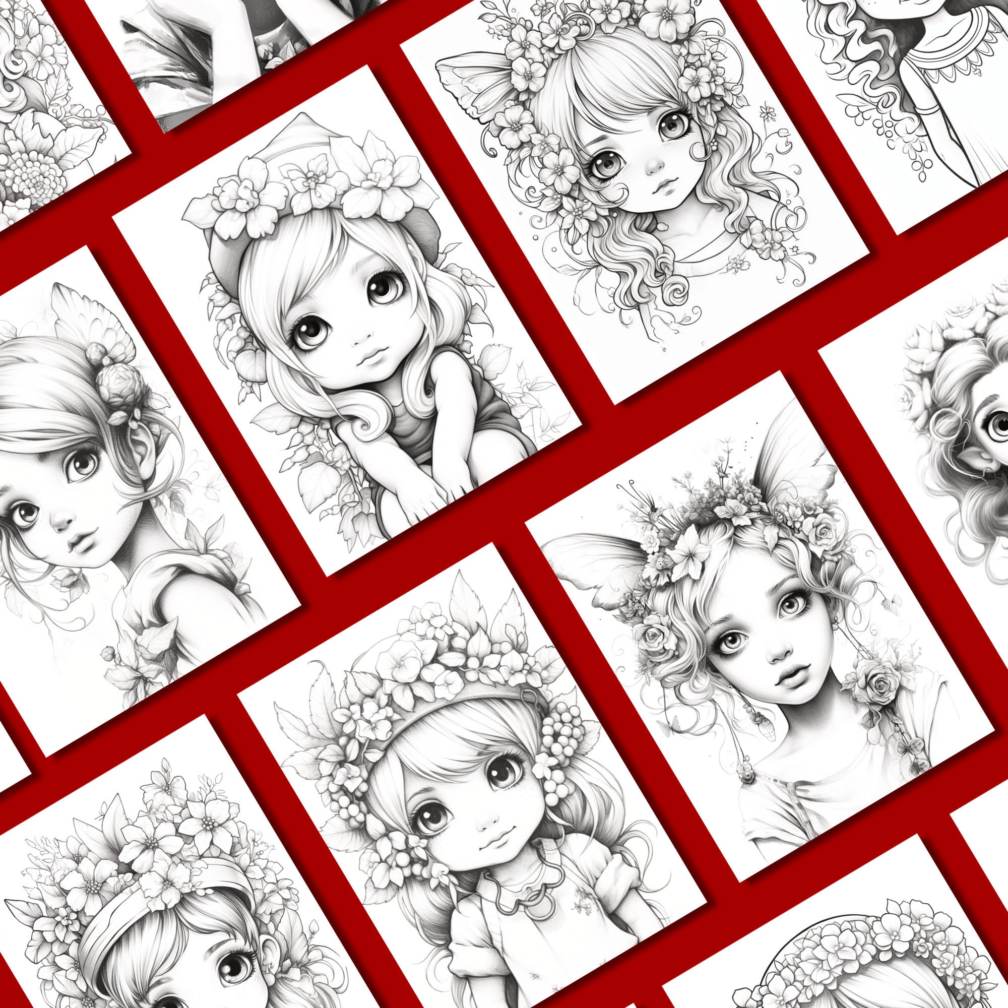 Instant Download Fairies Bloom Color Pages: Fantasy Coloring, Grayscale ...