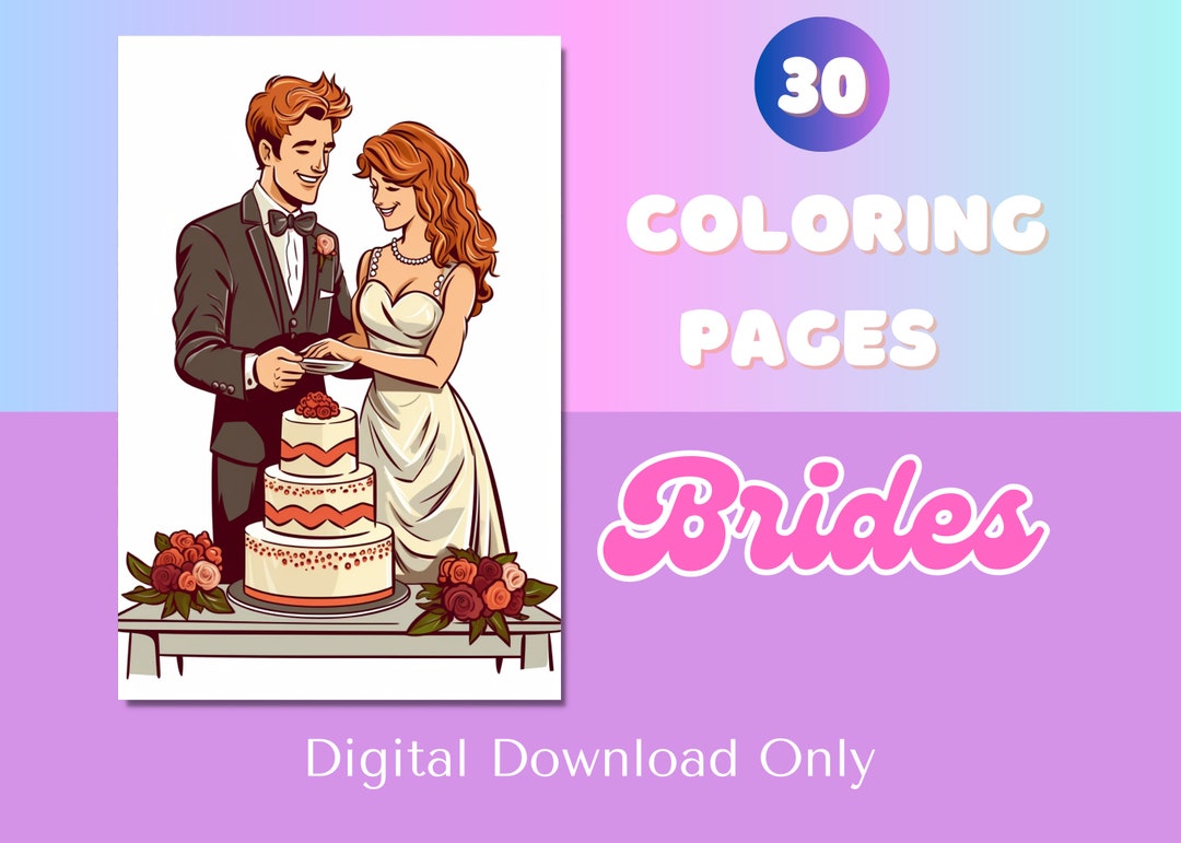 30 Wedding Couple Digital Coloring Book | Bride and Groom Grayscale ...