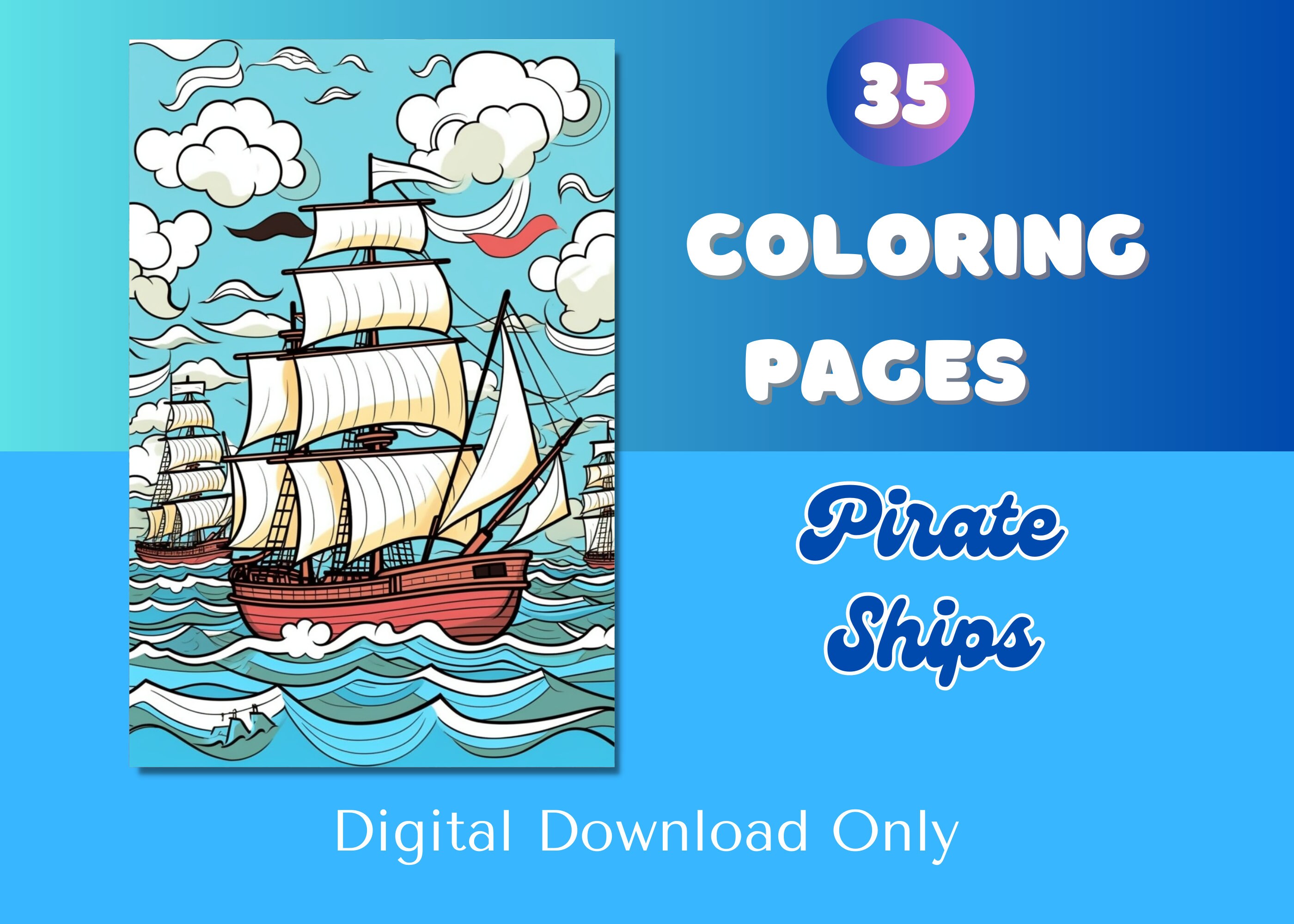 35 Pirate Ships Coloring Book | Grayscale Coloring | Ships Coloring ...