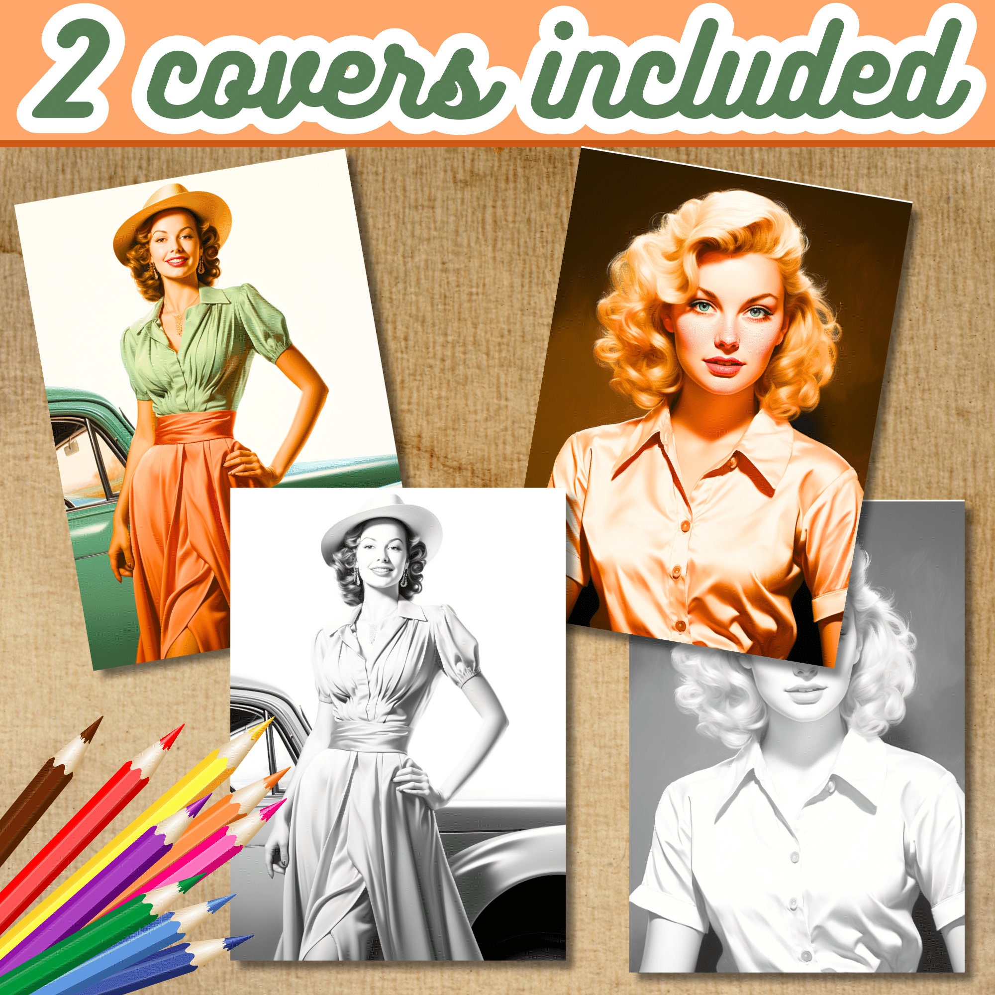 1950's Vintage Woman Printable Coloring Pages: Adult - Etsy