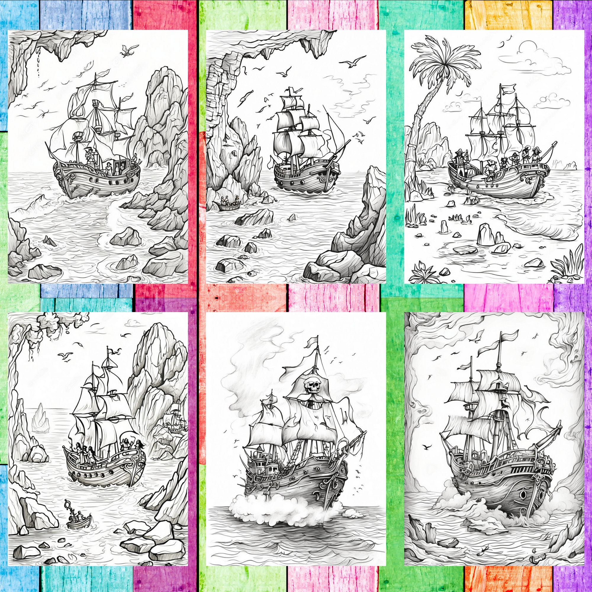 Pirate Ship Coloring Pages Nautical Adventure Adult Coloring Book Ghost ...