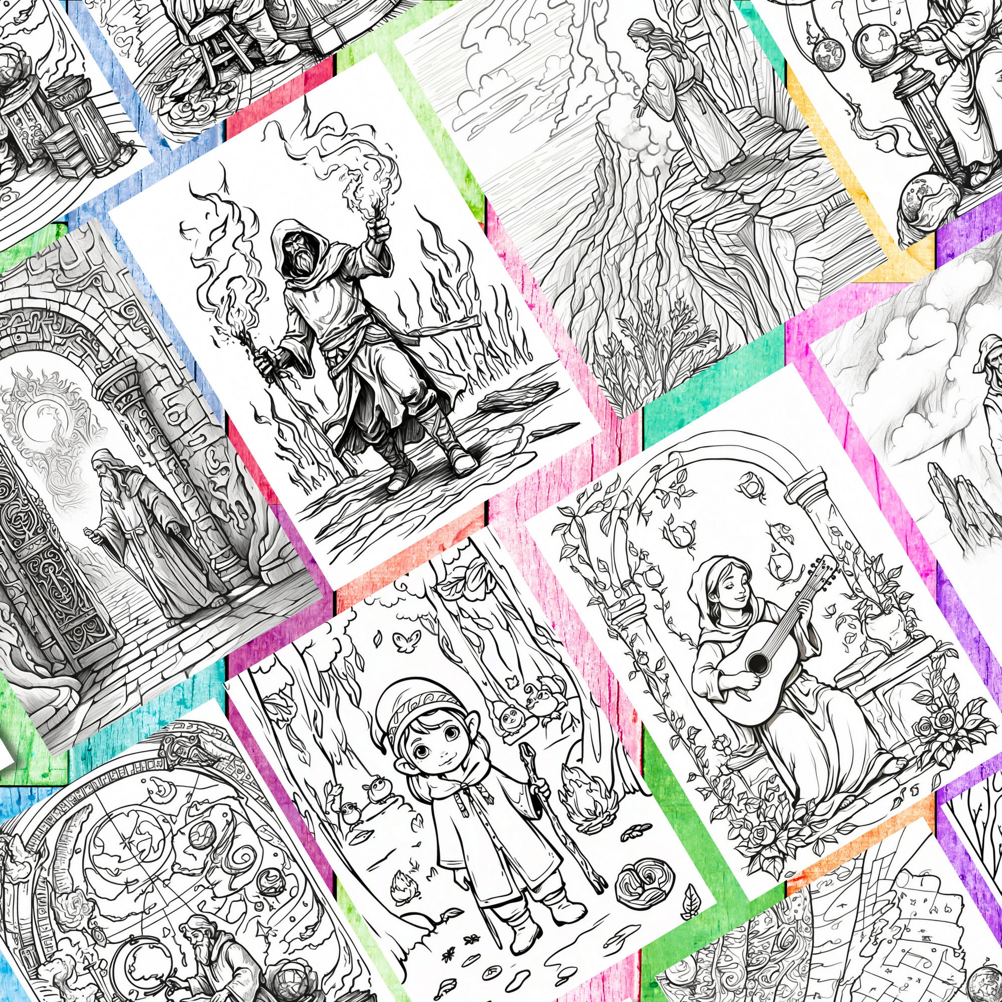 Wizard Coloring Pages for Adults Fantasy Magic & Mage Illustrations ...