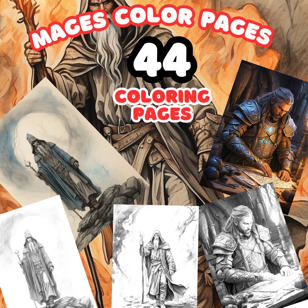 Wizard Coloring Pages for Adults Fantasy Magic & Mage Illustrations ...
