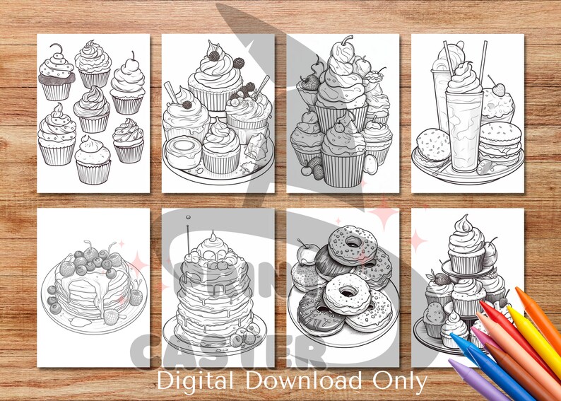 50 Deserts Digital Coloring Book | Cake Printable Coloring Sheet PDF ...
