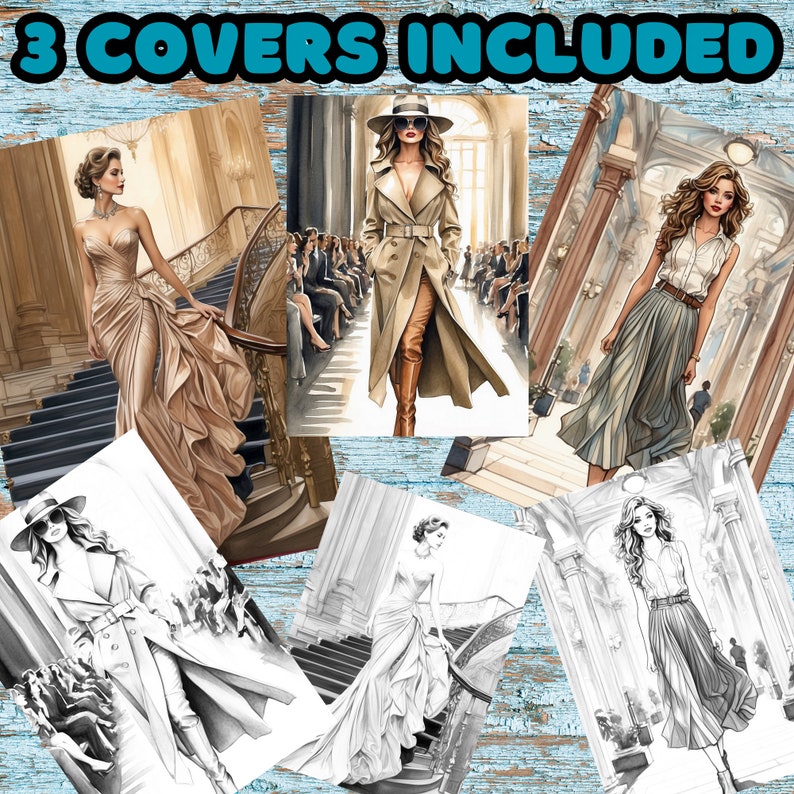 Fashion Style Color Pages | Trendy Dresses Coloring Book | Grayscale ...