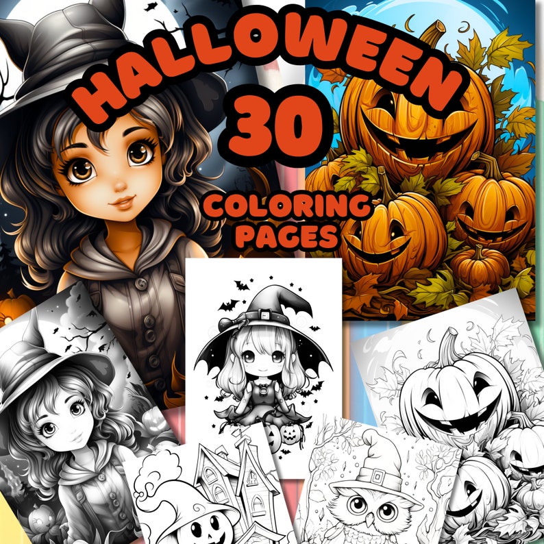Halloween 2023 Coloring Pages: Cute Witch and Pumpkin, Not Scary ...