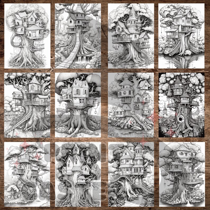 60 Tree Houses Coloring Book Fantastical Treehouse Coloring Pages ...