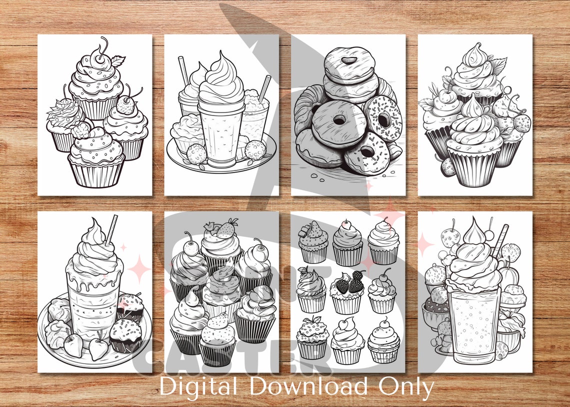 50 Deserts Digital Coloring Book Cake Printable Coloring Sheet PDF ...
