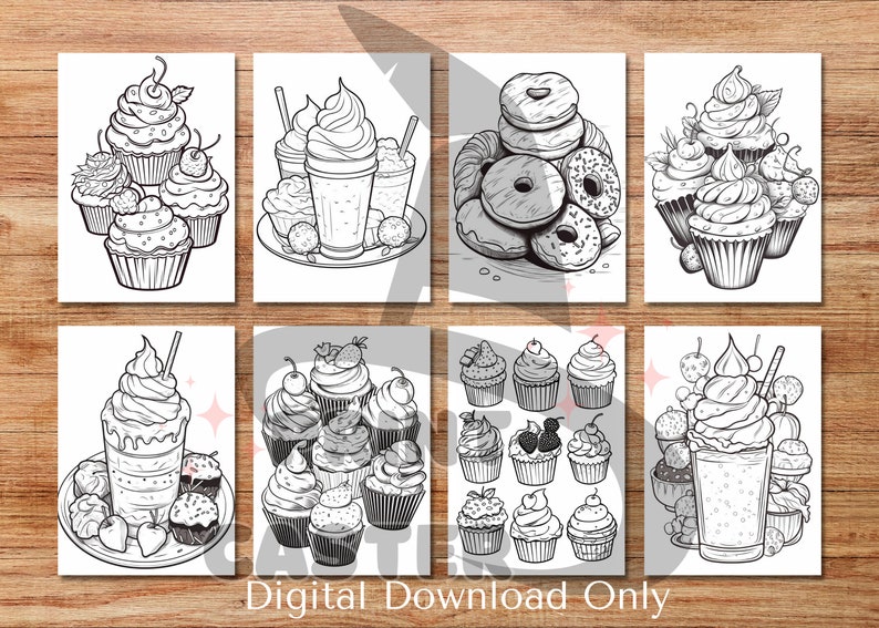 50 Deserts Digital Coloring Book Cake Printable Coloring Sheet PDF ...