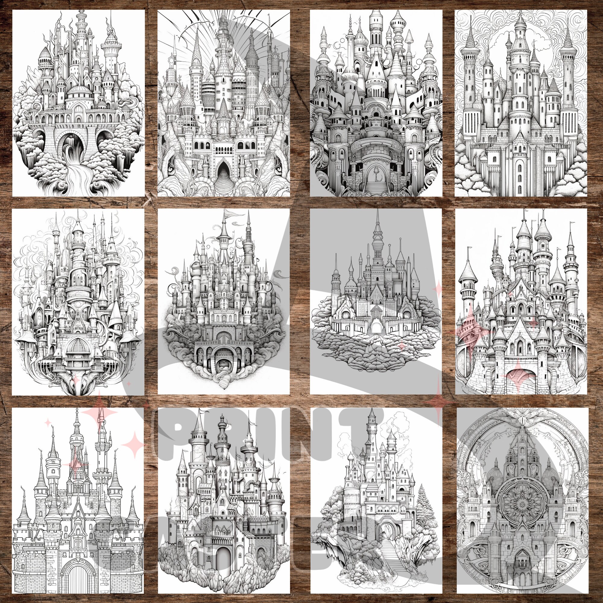 Medieval Castles Coloring Pages Adult Coloring Book - Etsy