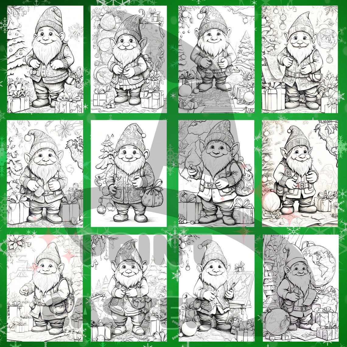 Christmas Gnome Coloring Books Festive Digital Pages for Adults ...