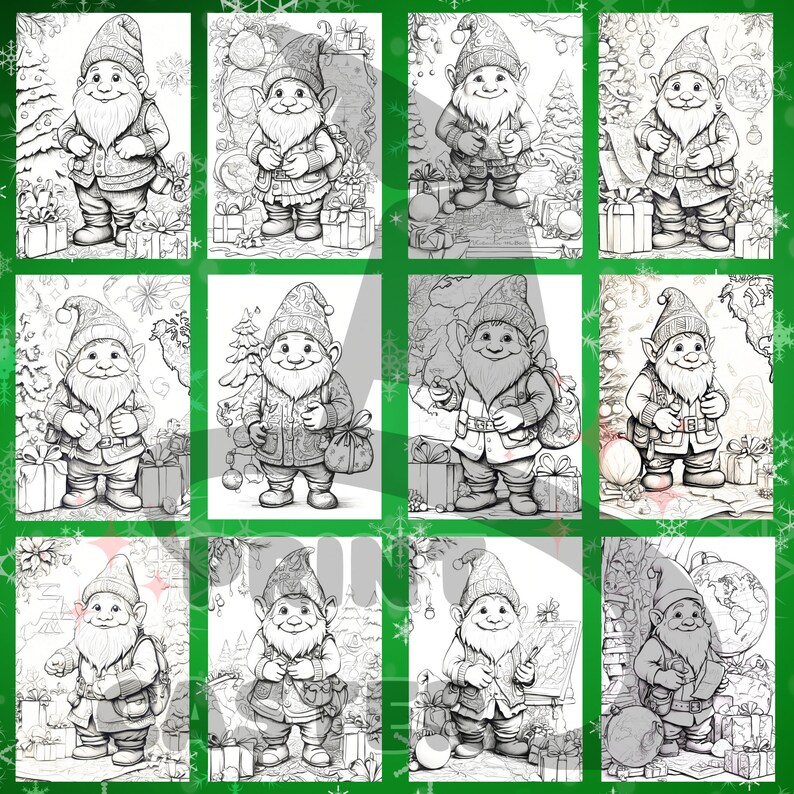 Christmas Gnome Coloring Books Festive Digital Pages for Adults ...