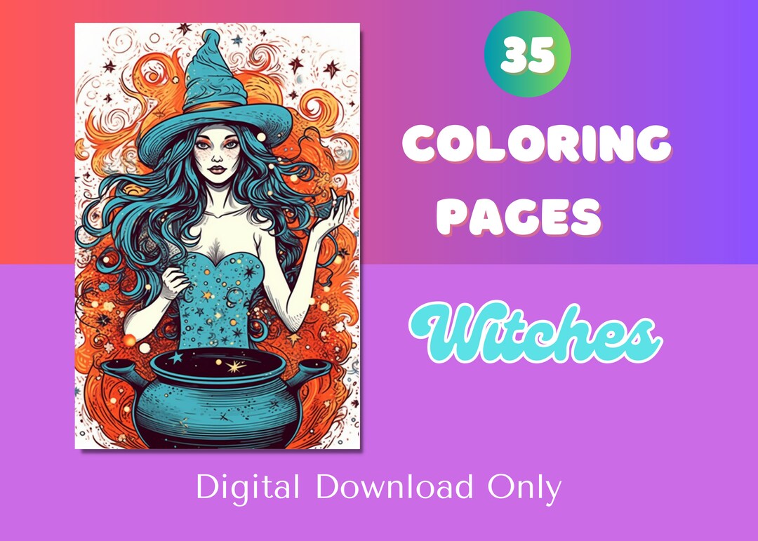 Cute Witch Coloring Book | Printable Coloring Page | Adult Coloring ...