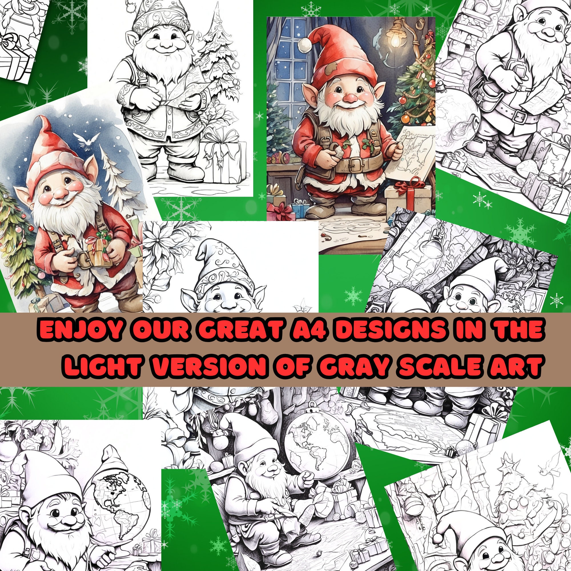 Christmas Gnome Coloring Books Festive Digital Pages for Adults ...