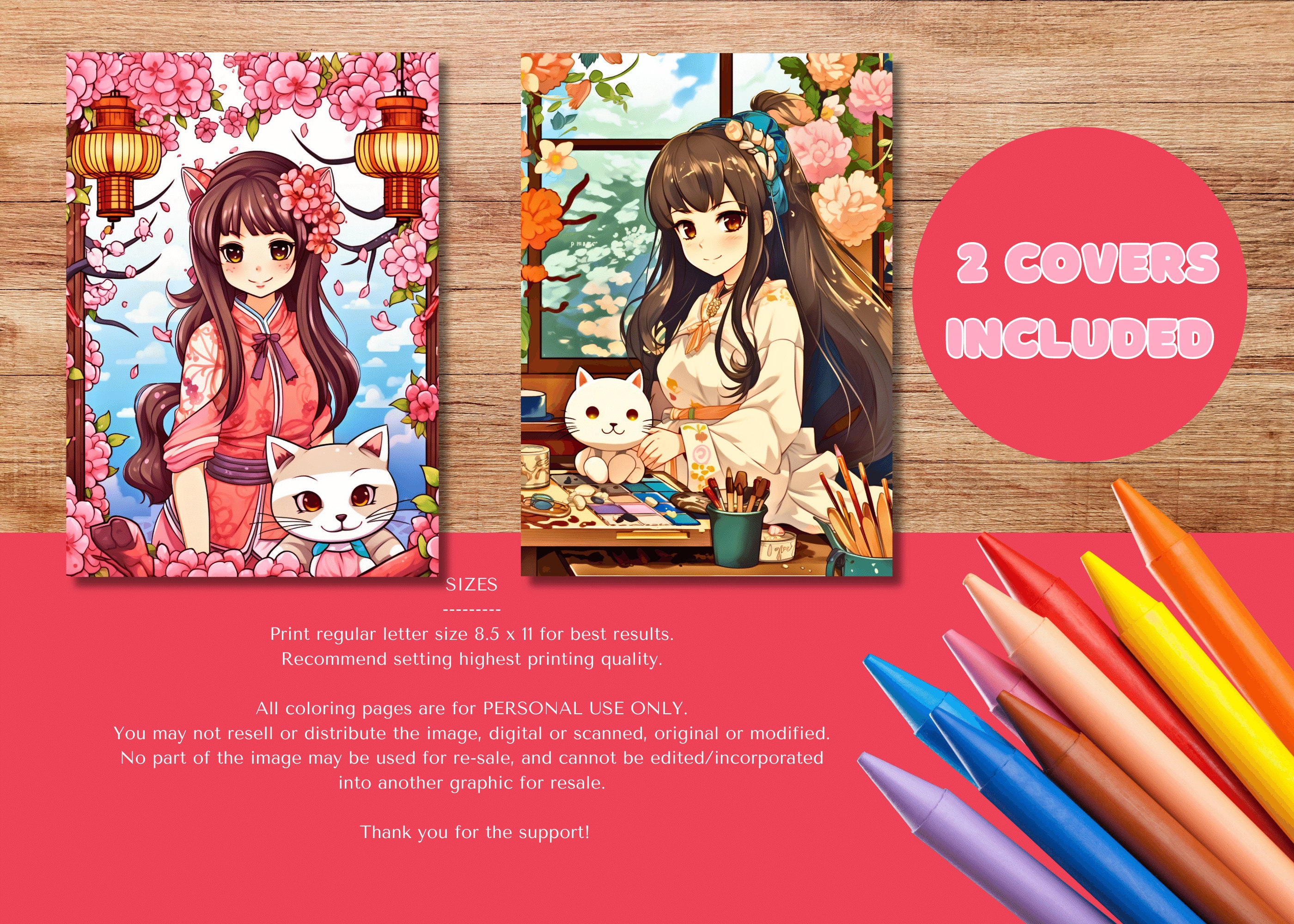 Anime Neko Girls Coloring: Manga & Fantasy Sheets for Kids Adults Enjoy ...