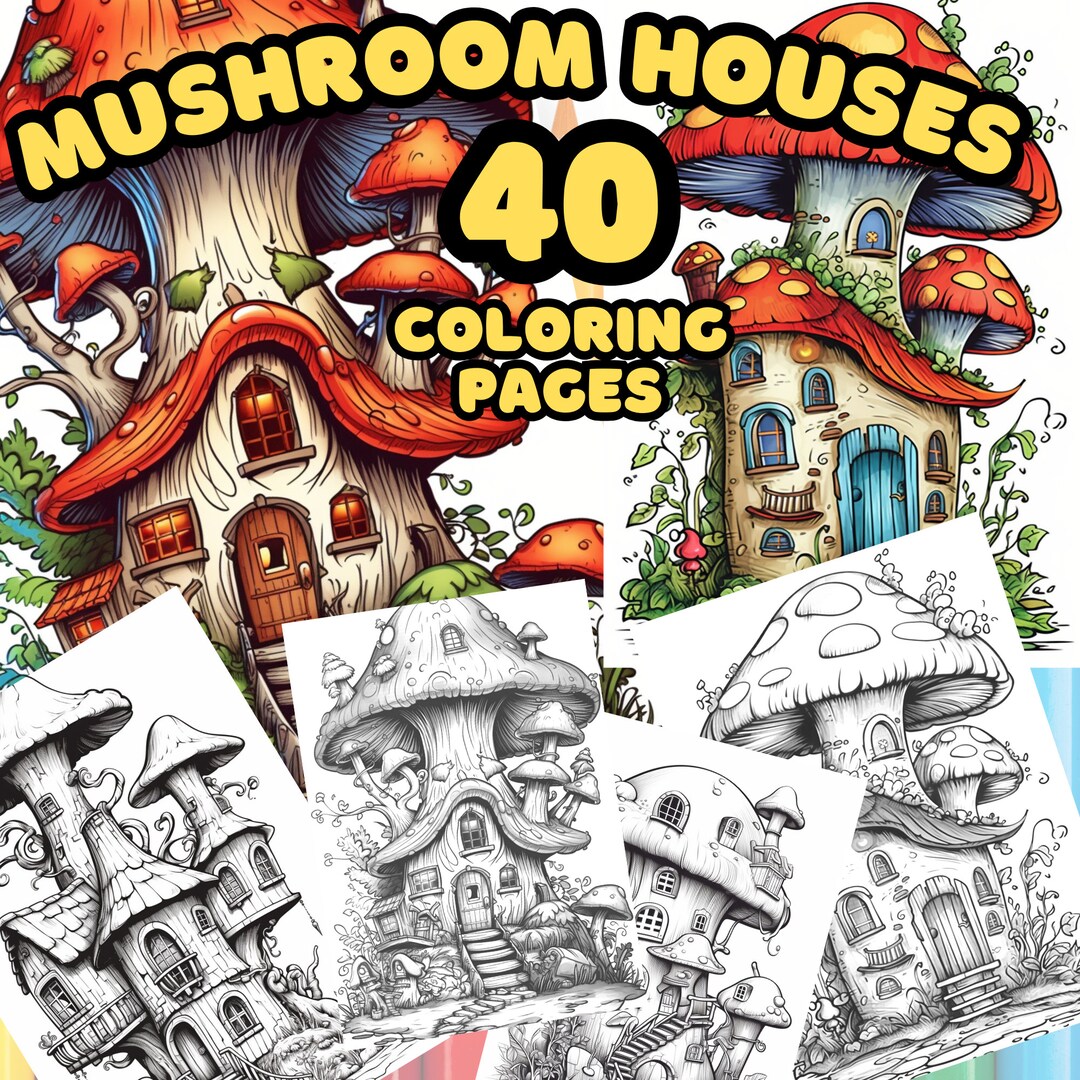 Mushroom Houses Coloring Page Book Mushroom House Coloring Book ...